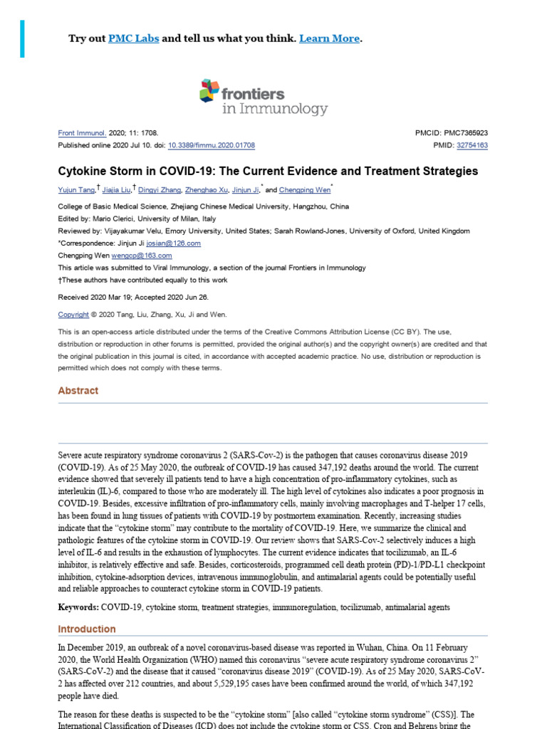 Cytokine Storm in COVID-19 - The Current Evidence and Treatment ...