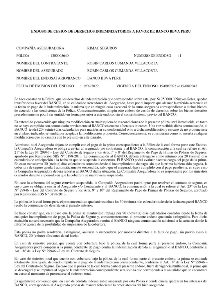 Carta de Cesion de Derecho Vida Contigo | PDF | Póliza de seguros | Seguro Carta de Cesion de Derecho Vida Contigo | PDF | Póliza de seguros | Seguro