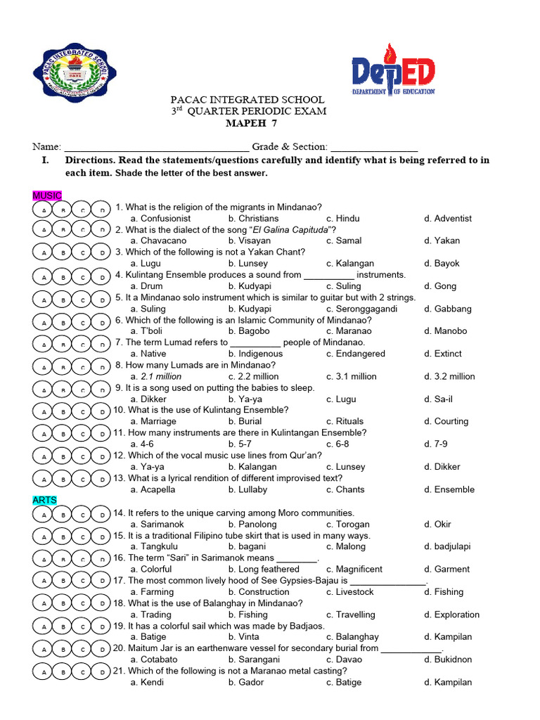 Grade7 Q3 Test Tos and Answer Key | PDF | Stress (Biology) | Grief
