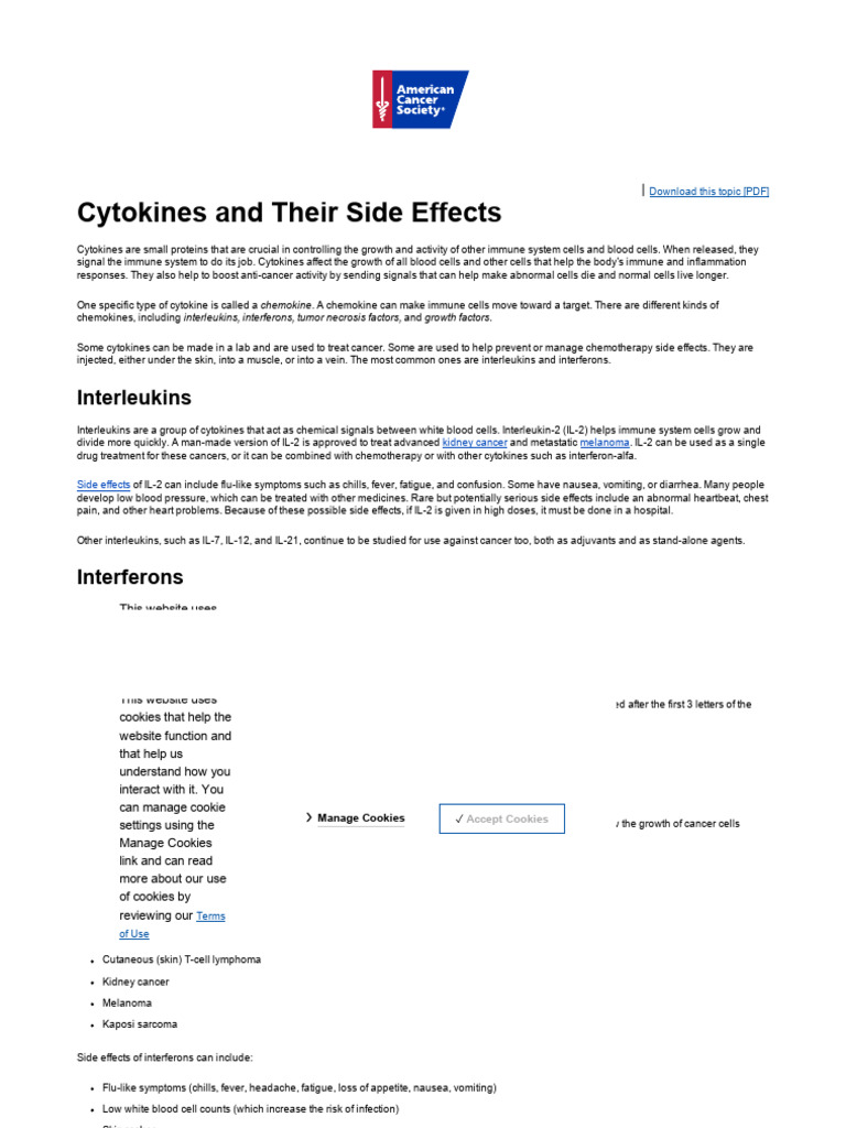 Cytokines and Their Side Effects | PDF | Cytokine | Interferon