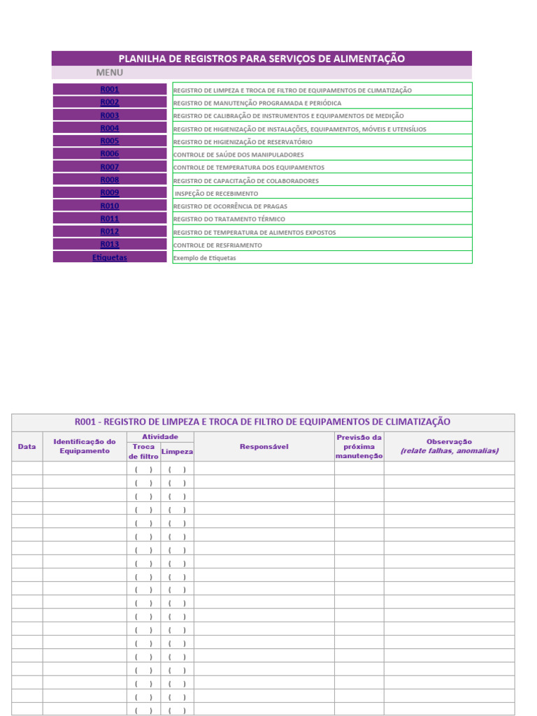 Planilhas de Registros | Download grátis PDF | Temperatura