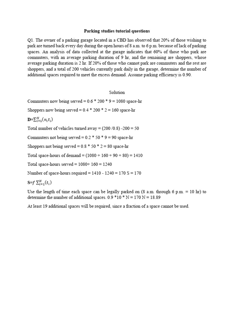Solution To Parking Studies Tutorials | PDF | Parking | Turnover ...
