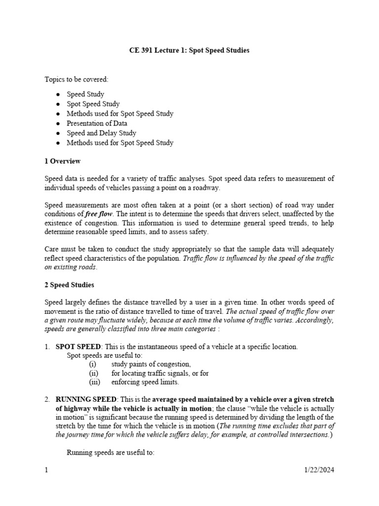 CE 391 Lecture 1 Spot Speed Studies | PDF | Percentile | Sample Size ...
