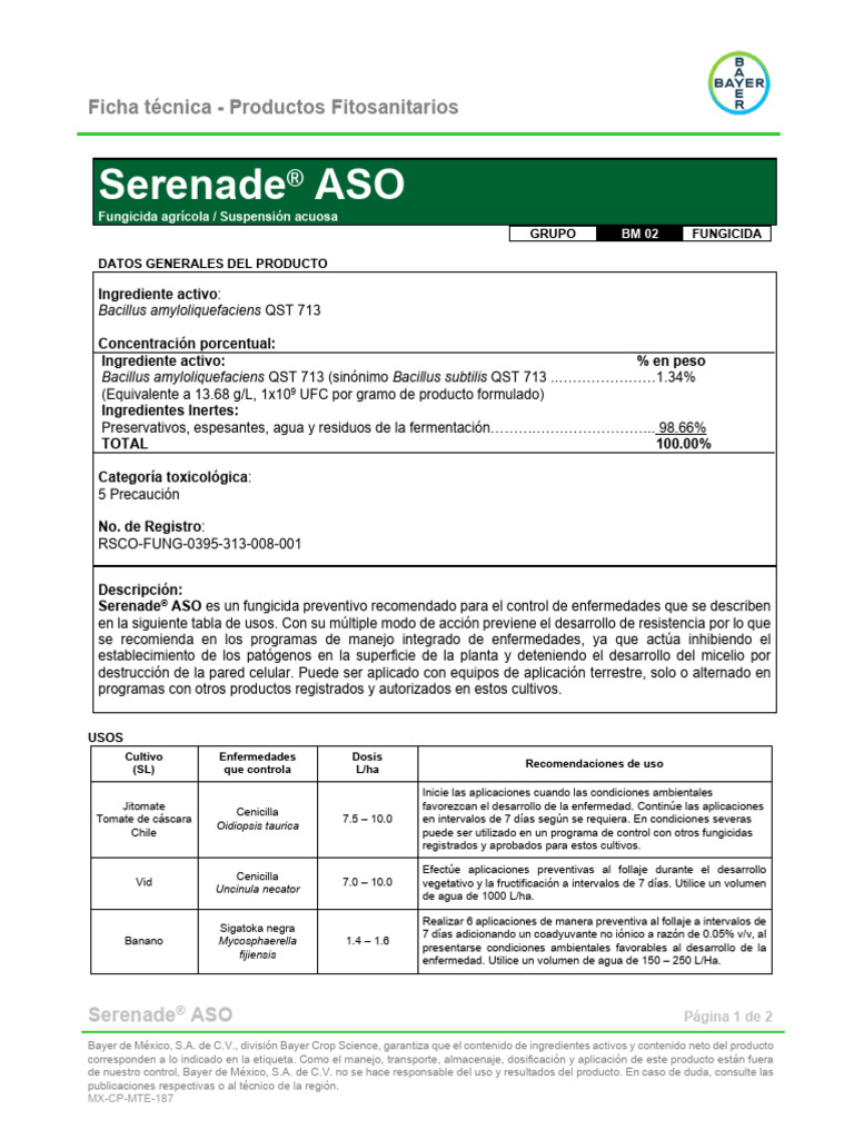 Serenade Aso Ficha Tecnica | PDF