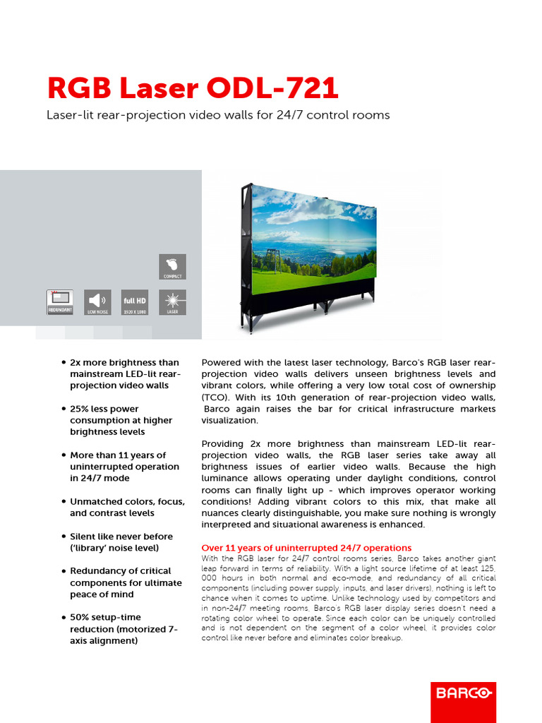 Barco RGB Laser ODL-721 Overview | PDF | Rgb Color Model | Video