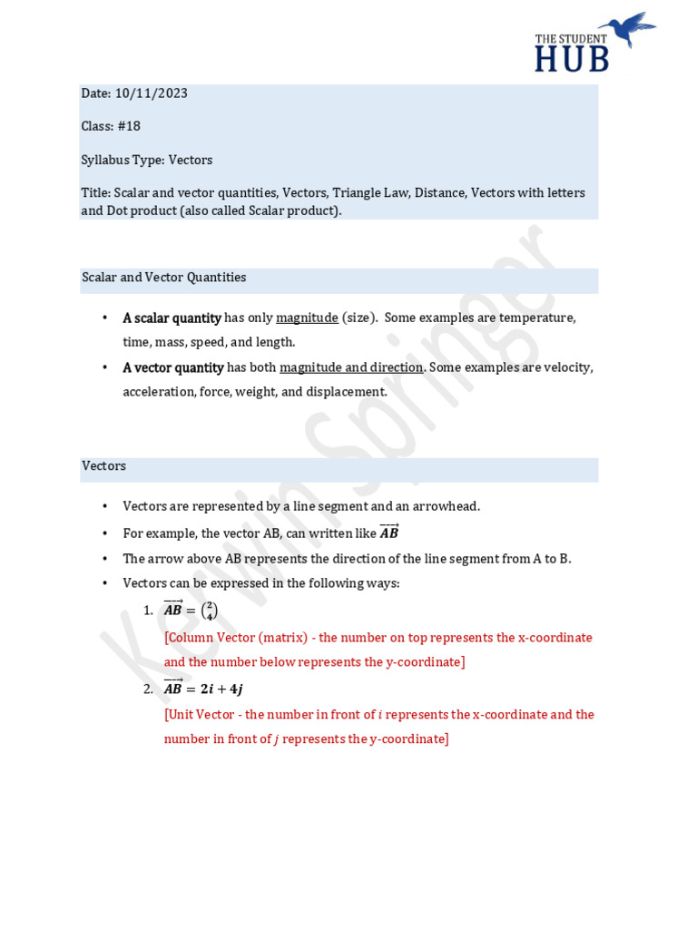 Understanding Vectors and Their Properties | PDF | Euclidean Vector | Mathematical Concepts
