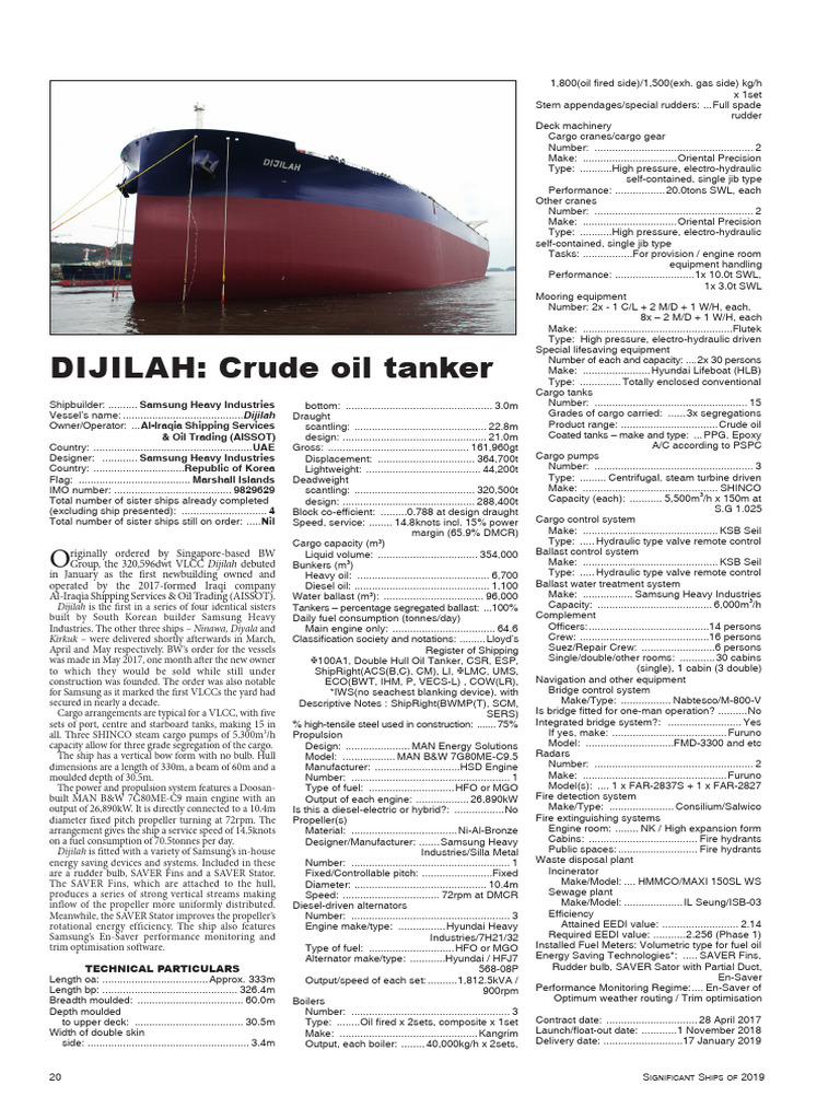 VLCC Dijilah: 2019's Notable Tanker | PDF | Oil Tanker | Marine Propulsion