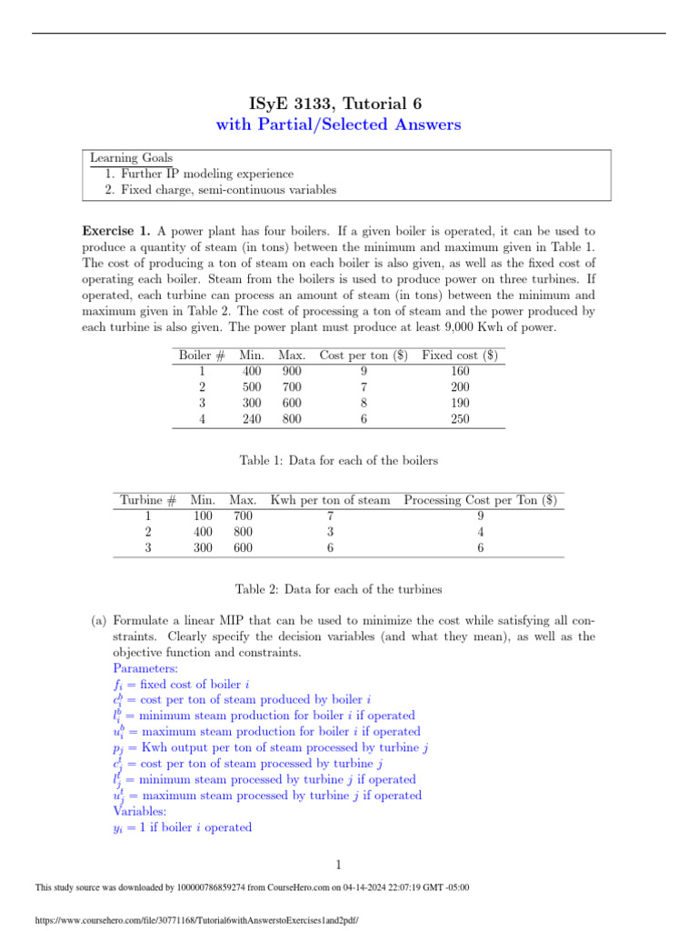Tutorial 6 With Answers To Exercises 1 and 2 PDF | PDF | Inventory | Linear Programming