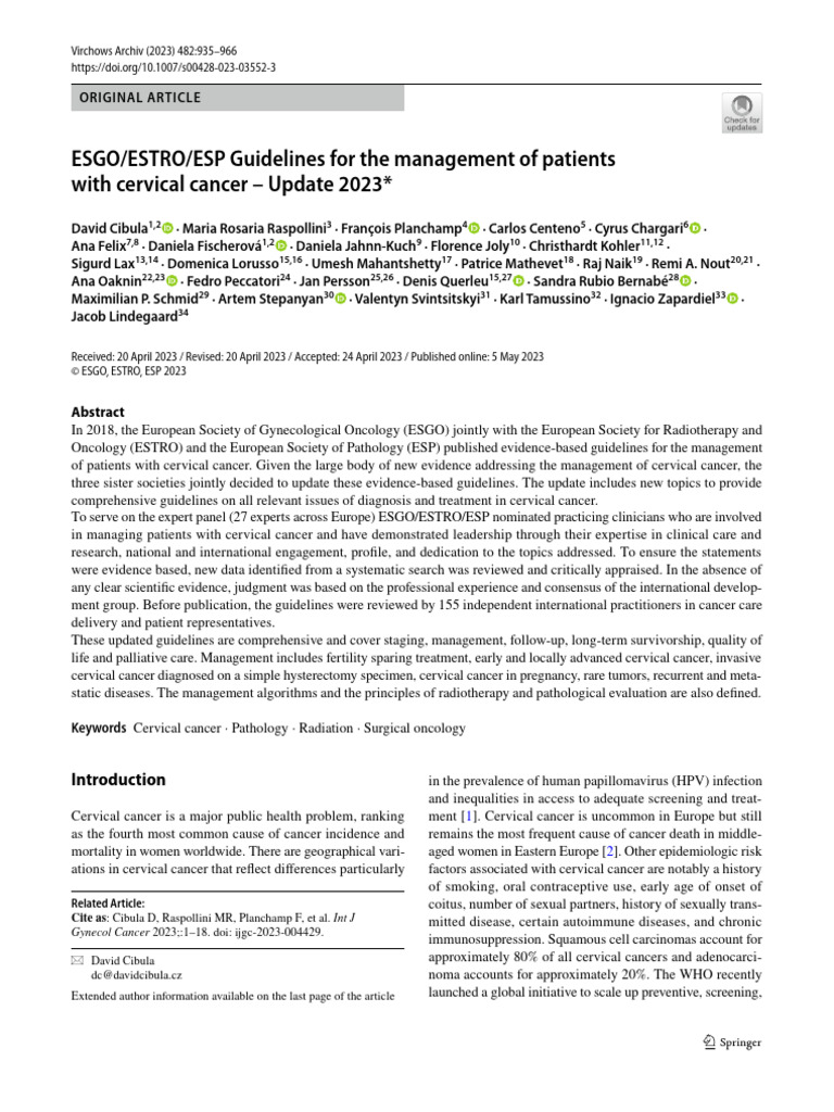 ESGOESTROESP Guidelines For The Management of Patients With Cervical ...