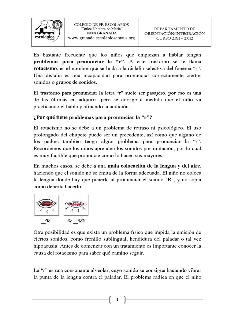 EJERCICIOS Rotacismo Dificultad y Proble | PDF | Boca