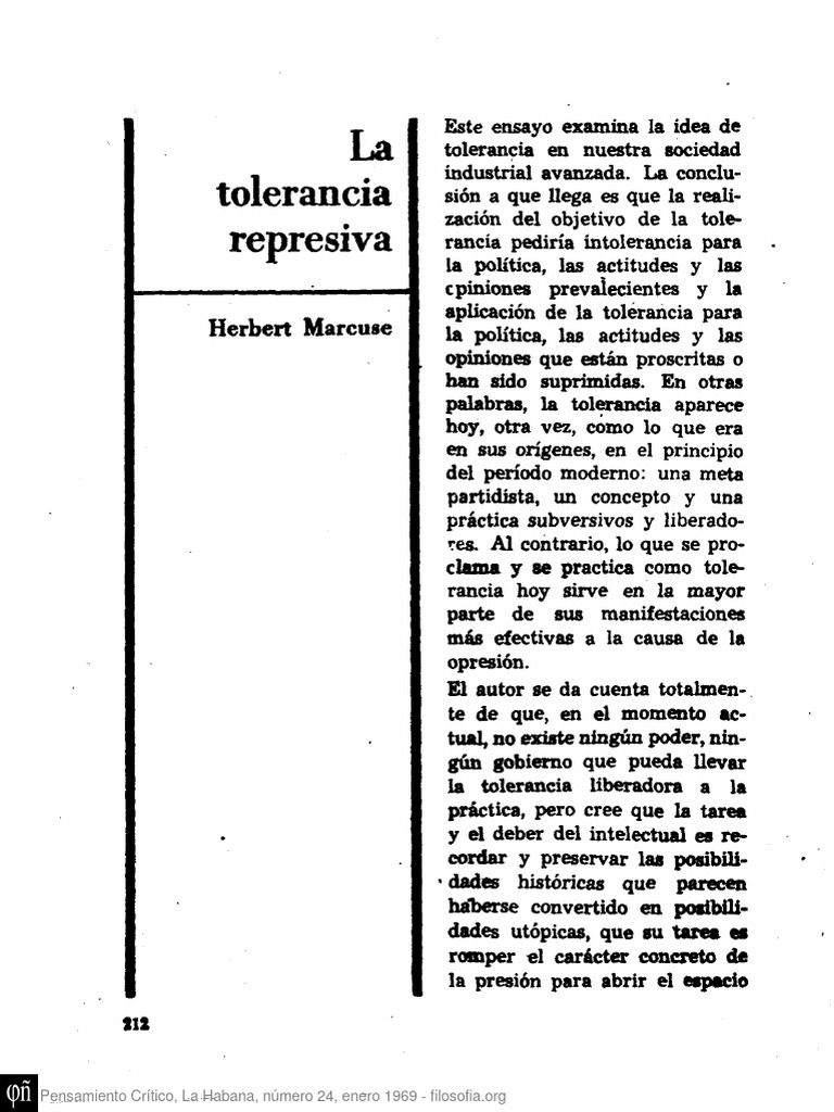 La Tolerancia Represiva | PDF | Tolerancia | Verdad