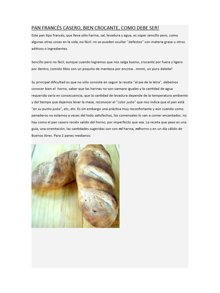 Pan Francés Casero y Crocante | PDF | Panes | Levadura