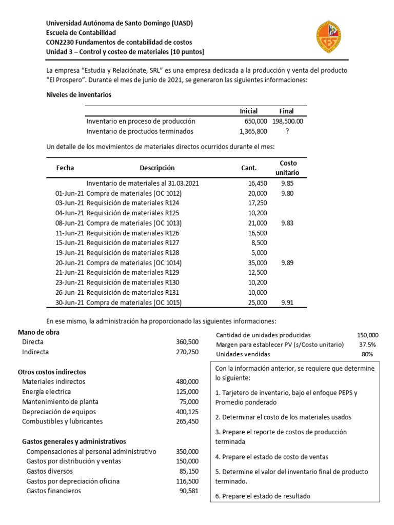 Practica contabilidad de costos - 10 puntos | PDF | Economía Financiera | Contabilidad