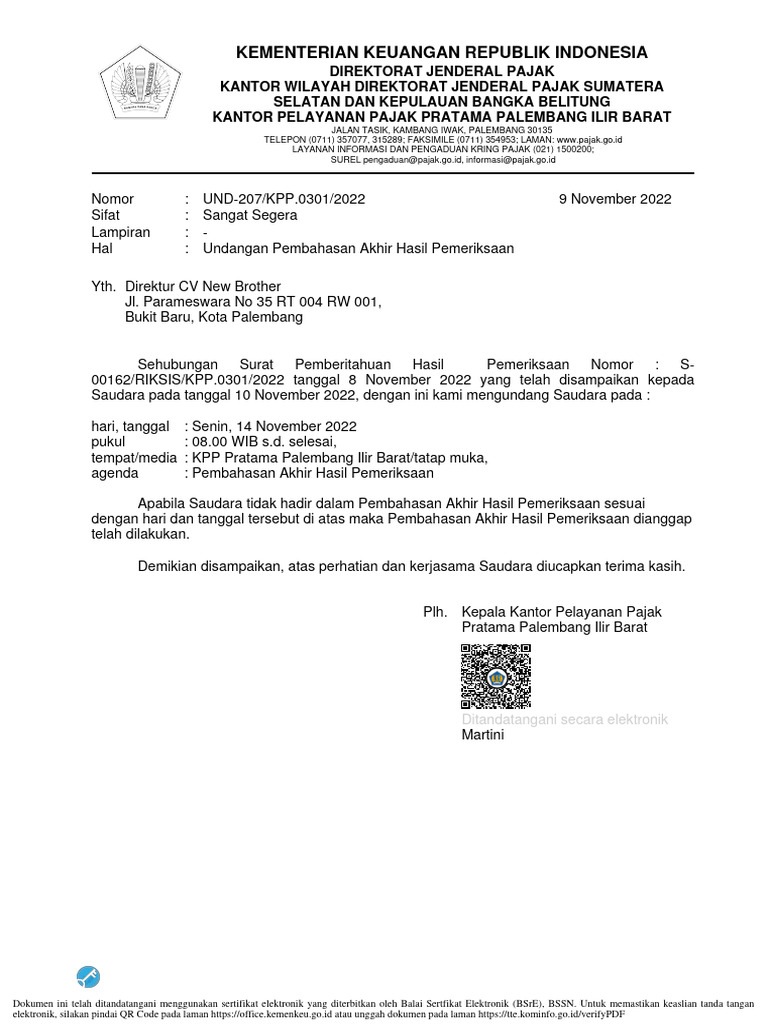 Undangan Pembahasan Akhir Hasil Pemeriksaan | PDF