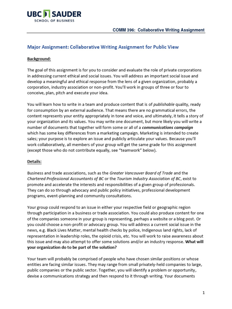 Collaborative Assignment - COMM 396 2023W2 | PDF | Turnitin | Citation