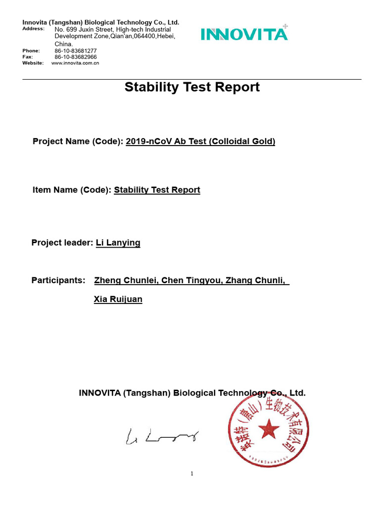 Innovita 2019-nCoV Test Stability Report | PDF | Blood Plasma | Humidity