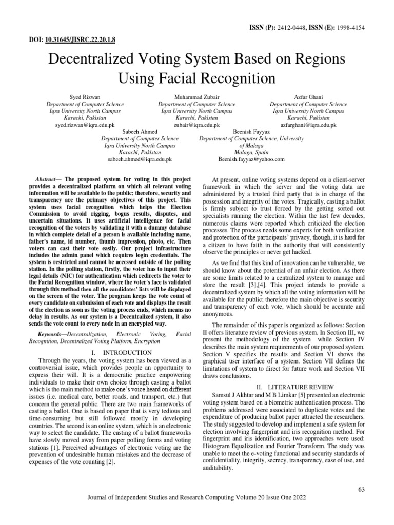 Decentralized Voting System Based On Reg | PDF | Electronic Voting ...