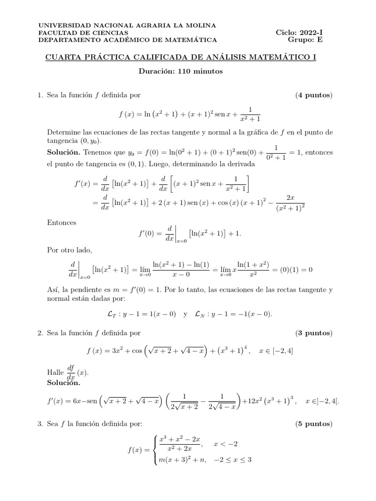 PC4 AM1 2022-I Grupo E Solucionario-1 | PDF | Tangente | Pendiente