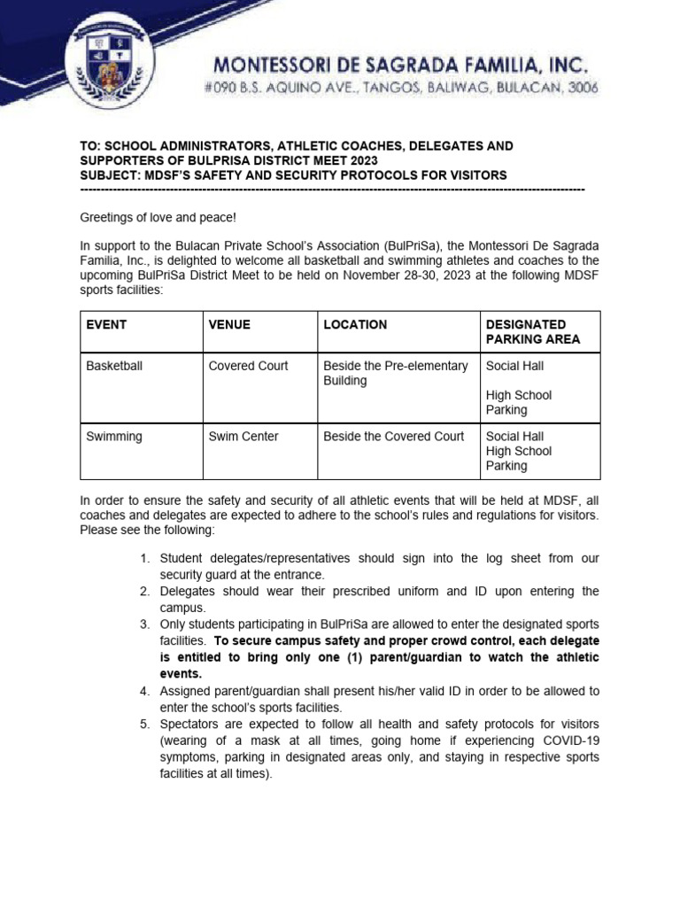 Bulprisa Meet - Guidelines For Visitors | PDF | Justice | Crime & Violence