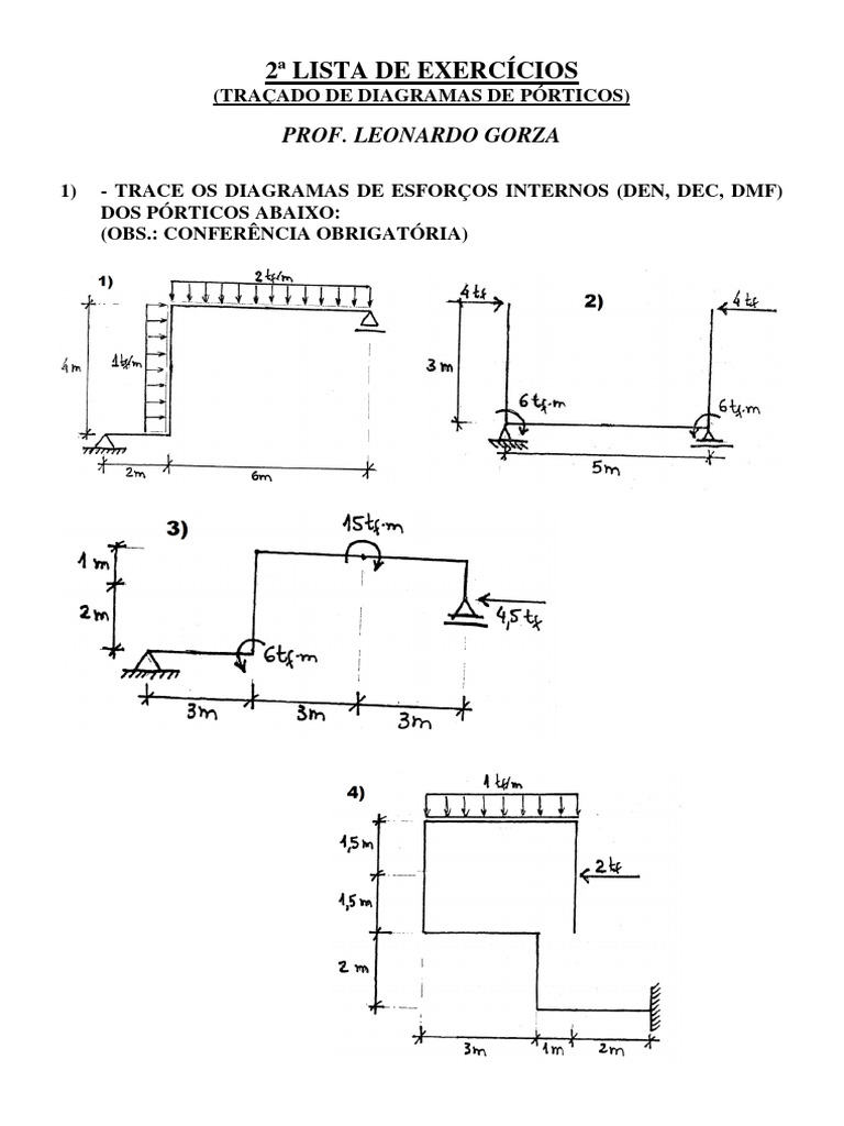 2a. Lista de Exercicios - Diagramas de Pórticos | PDF