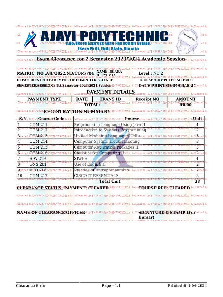 Clearance Form | PDF