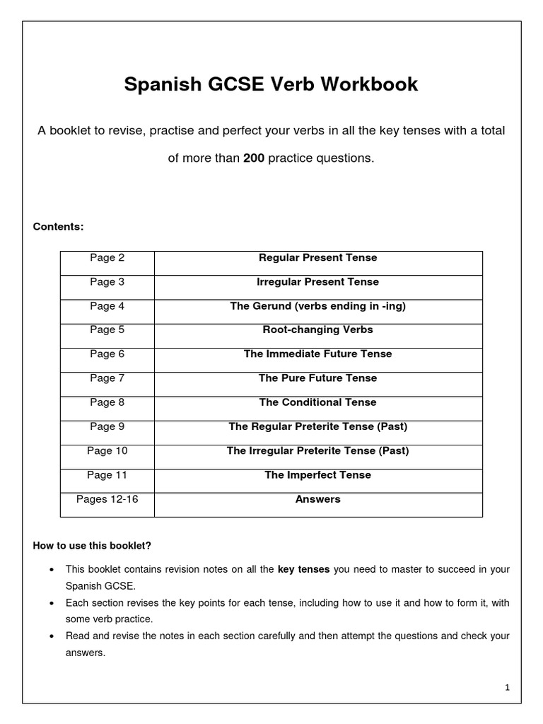 Workbook de Verbos para GCSE Español | PDF