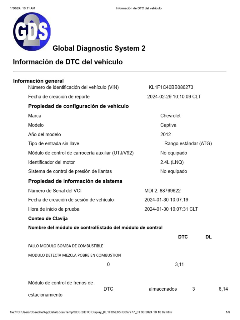 Información de DTC Del Vehículo JORGE | PDF | Vehículo de motor | Vehículos terrestres