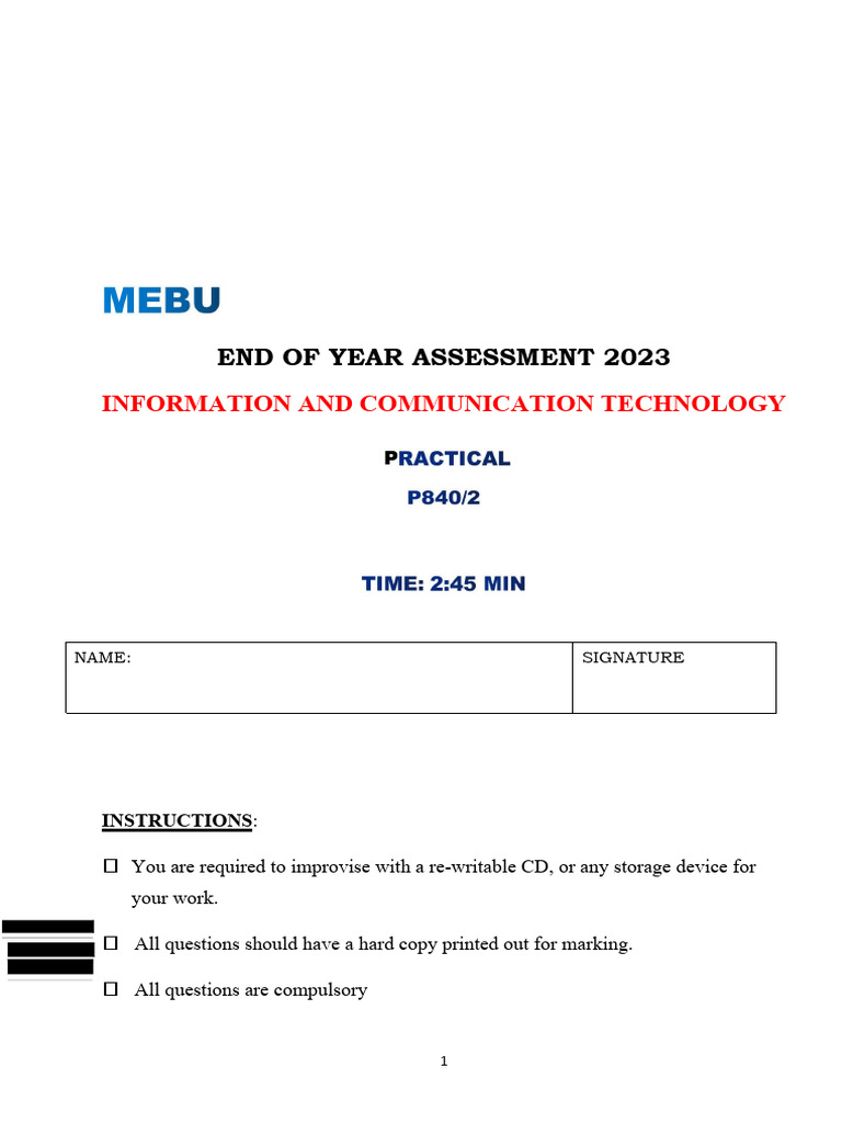 Senior Three Ict Paper 2 - 072523 | PDF | Memory | Computing