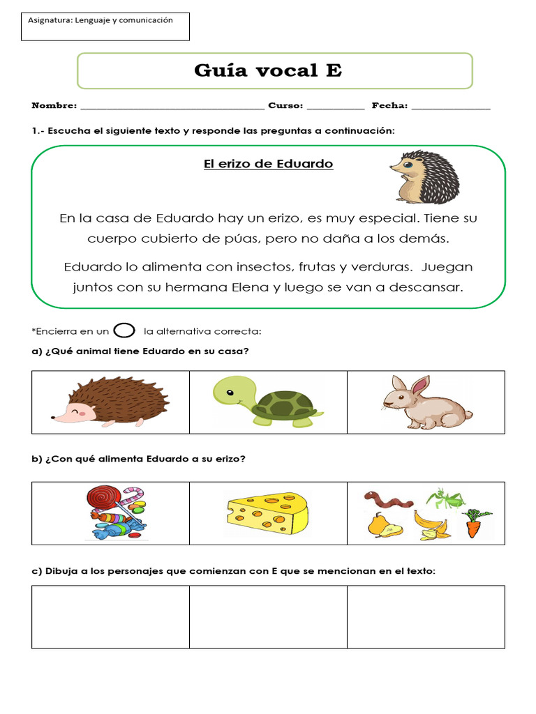 Guía de la Vocal E en Cuatro Formas | PDF