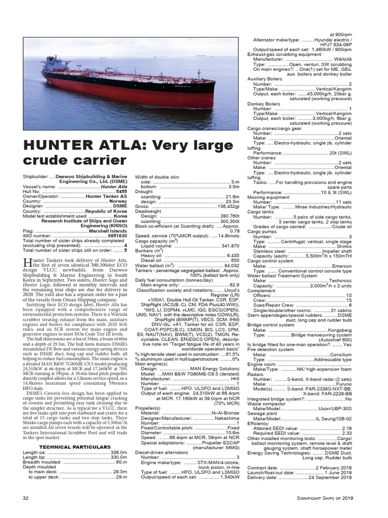 HUNTER ATLA Very Large Crude Carrier | PDF | Oil Tanker | Ships