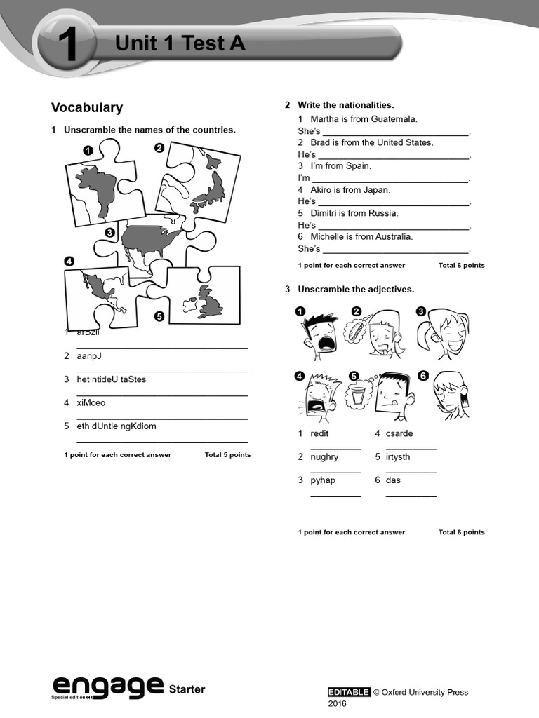 Engage Starter Tests From Unit 1 To 6 | PDF | Linguistics