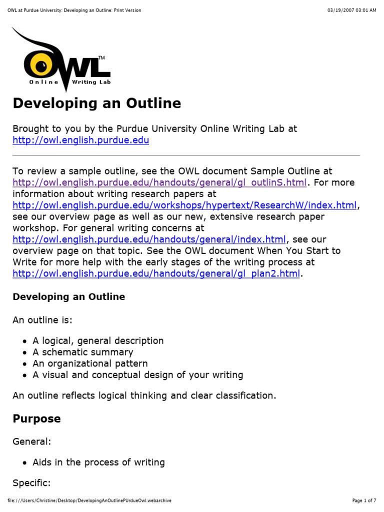 Developing An Outline: Purpose | PDF | Adjective | Word Processor