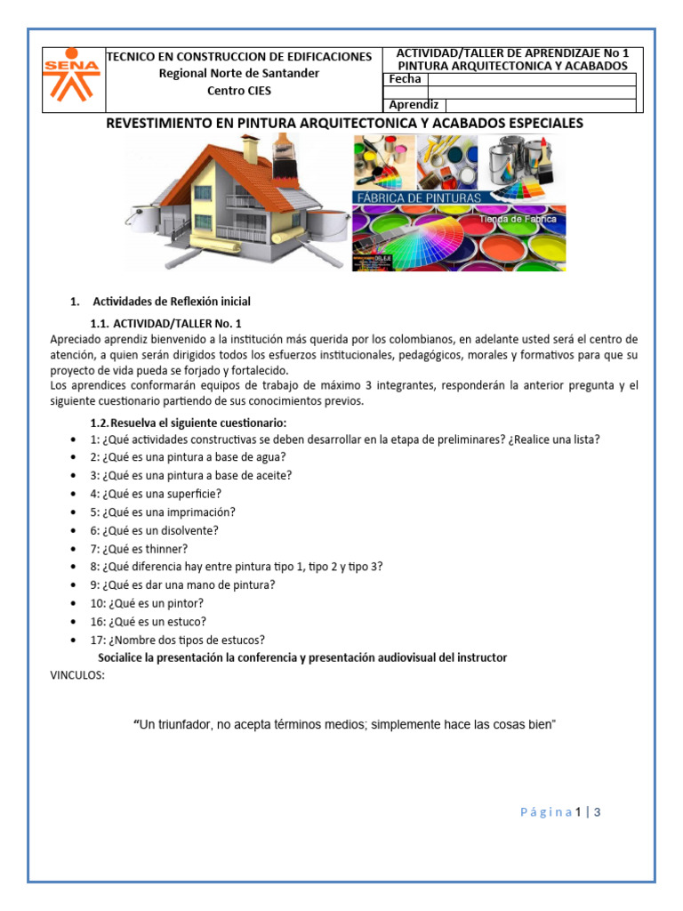 ACTIVIDAD #1 Sena | PDF | Pintar | Pinturas