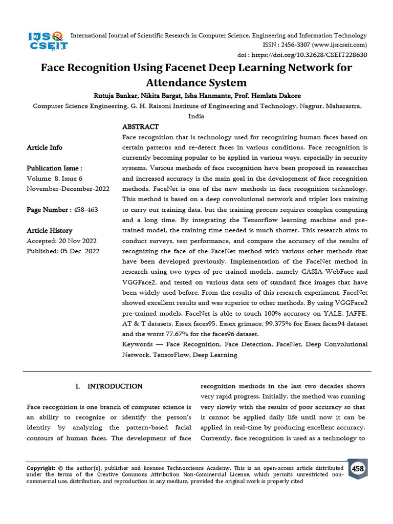 Face Recognition Using Facenet Deep Lear Pdf Support Vector Machine Artificial Neural Network