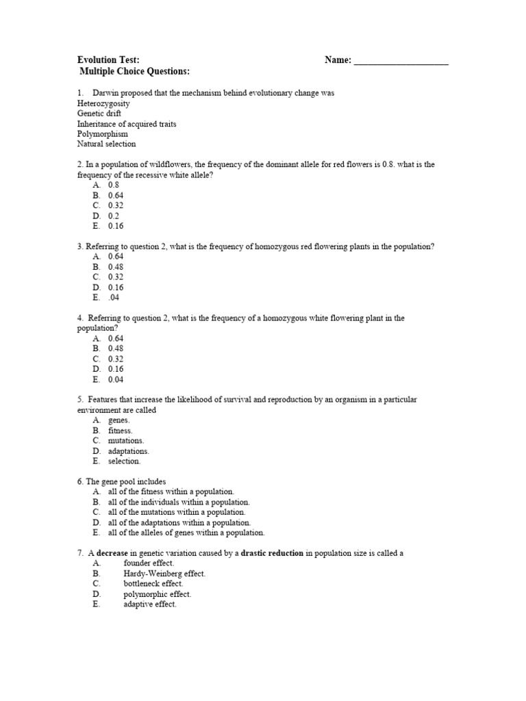 Evolution Test 2 | PDF | Natural Selection | Evolution