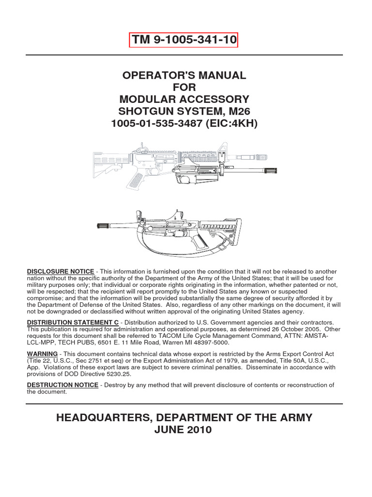 Modular Accessory Shotgun System M26 TM 9-1005-341-10 | Download Free ...