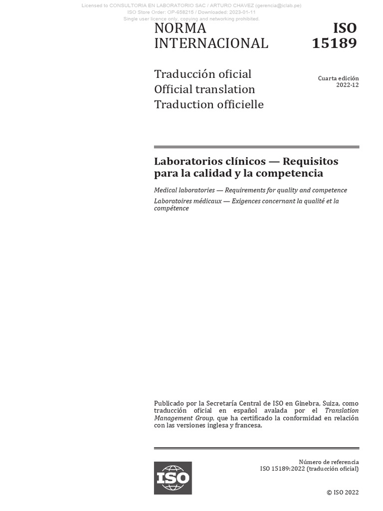 ISO_15189_2022(es) | PDF | Laboratorios | Organización internacional para la estandarización