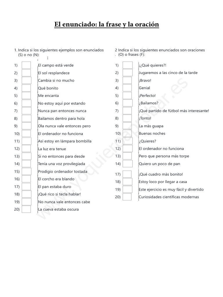 Enunciado y Oración -. Ejercicios-1 | PDF