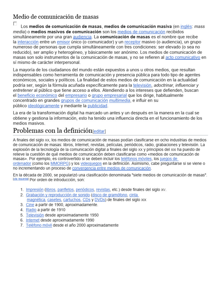 Medio de Comunicación de Masas | PDF | Medios de comunicación en masa | Tecnología de ...