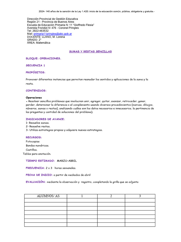 Secuencia 1 Sumas y Restas | PDF | Educación primaria | Buenos Aires