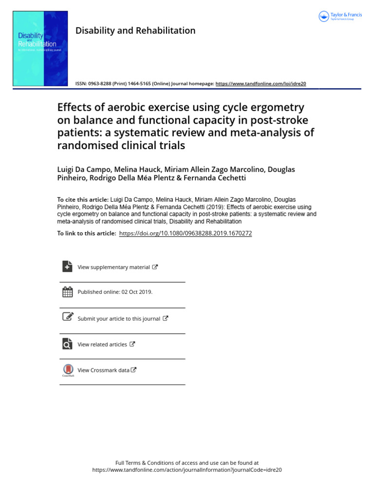 Effects Of Aerobic Exercise Using Cycle Ergometry On Balance And