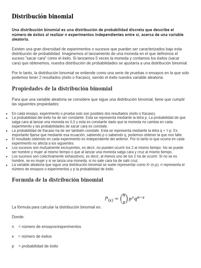 Distribucion Binomial | PDF | Teoría de probabilidad | Teoría estadística