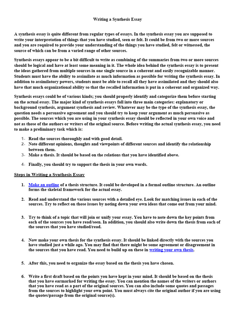 Writing A Synthesis Essay | PDF | Essays | Dialectic