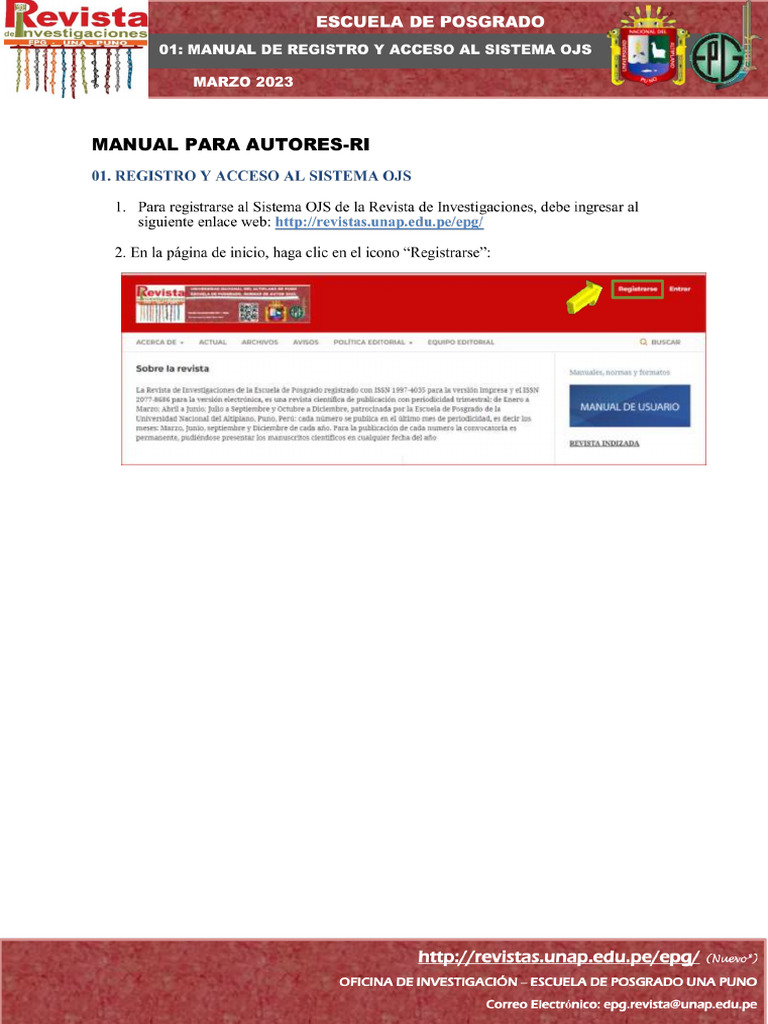 MANUAL 01 REGISTRO AL SISTEMA OJS. - 2pdf | PDF