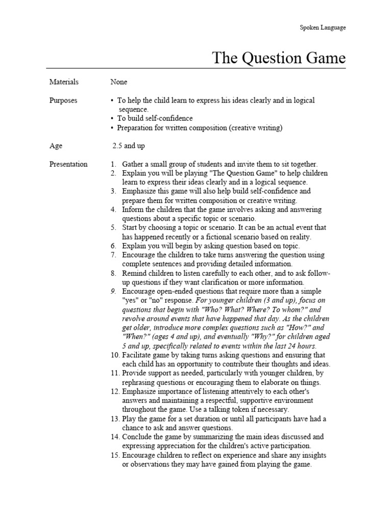 The Question Game MC | PDF | Question | Liberal Arts Education