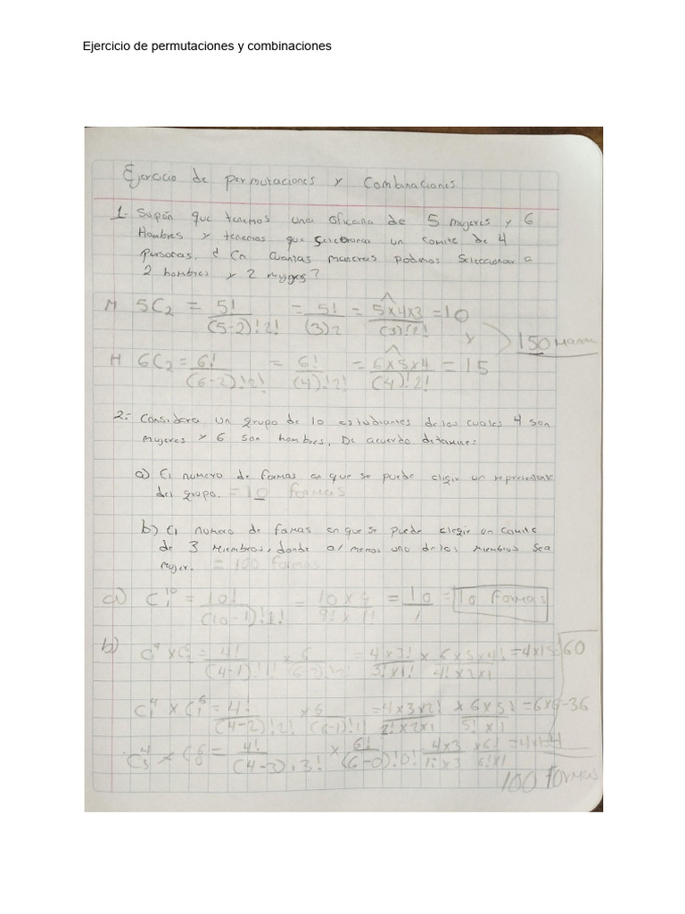 Ejercicio de Permutaciones y Combinaciones - Uicab Gongora Santos | PDF