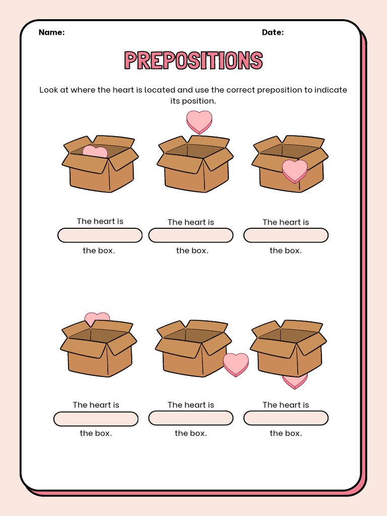 Pink Valentines Prepositions Worksheet | PDF
