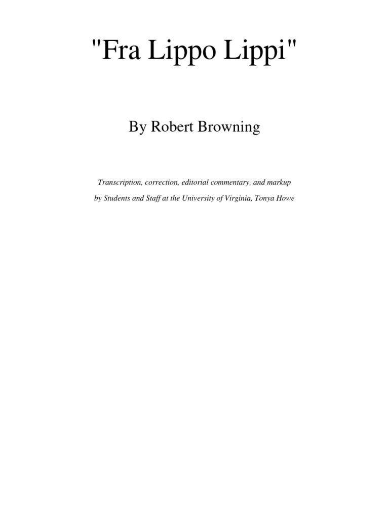 "Fra Lippo Lippi: A Poem by Robert Browning" | PDF