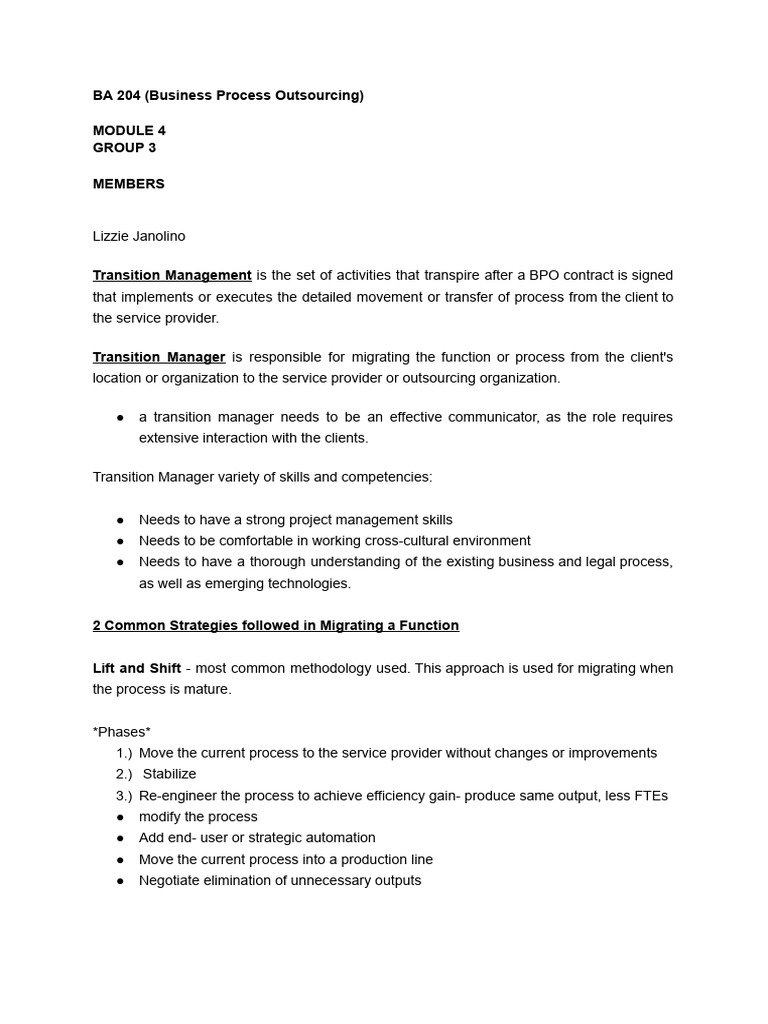 (Module 4) Group 3 Notes | PDF | Outsourcing | Information