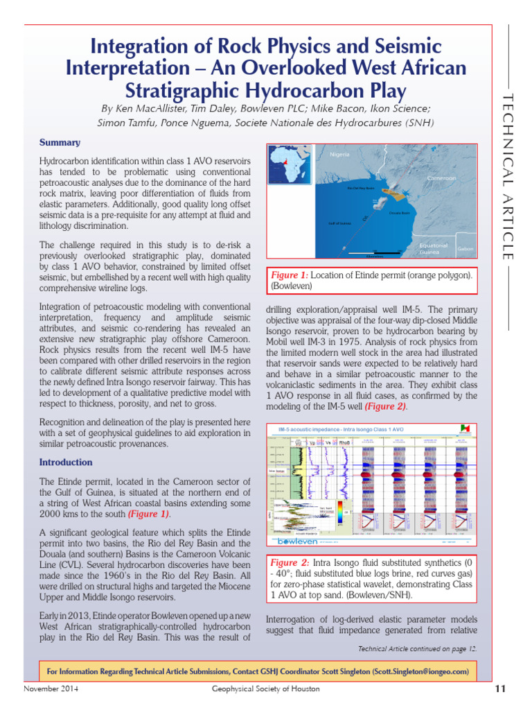 GSHJ_Nov2014_Integration of rock physics and seismic interpretation | PDF | Petroleum Reservoir ...